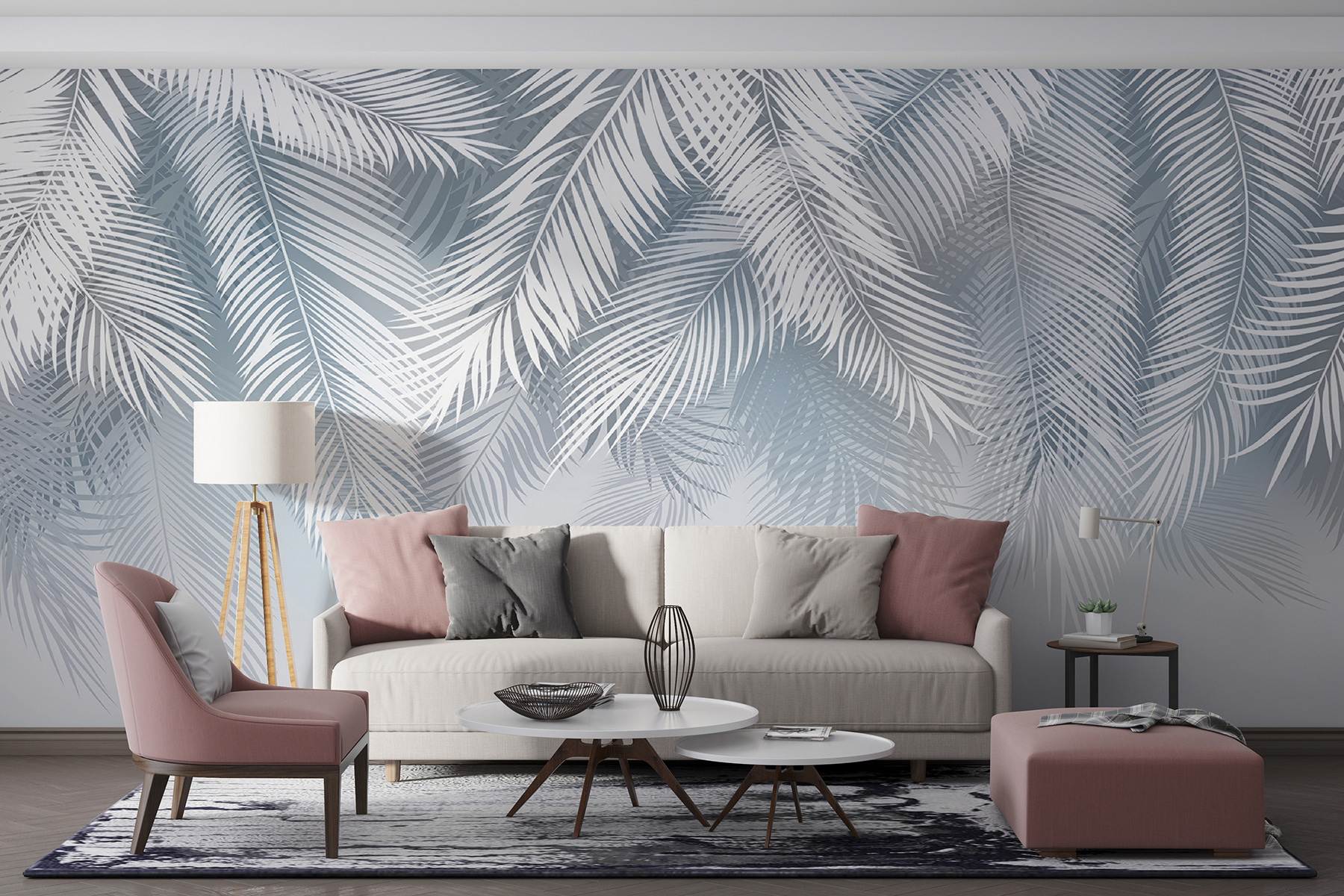 Сomprar Papel tapiz Hojas de palma blancas y azules con textura grunge ...